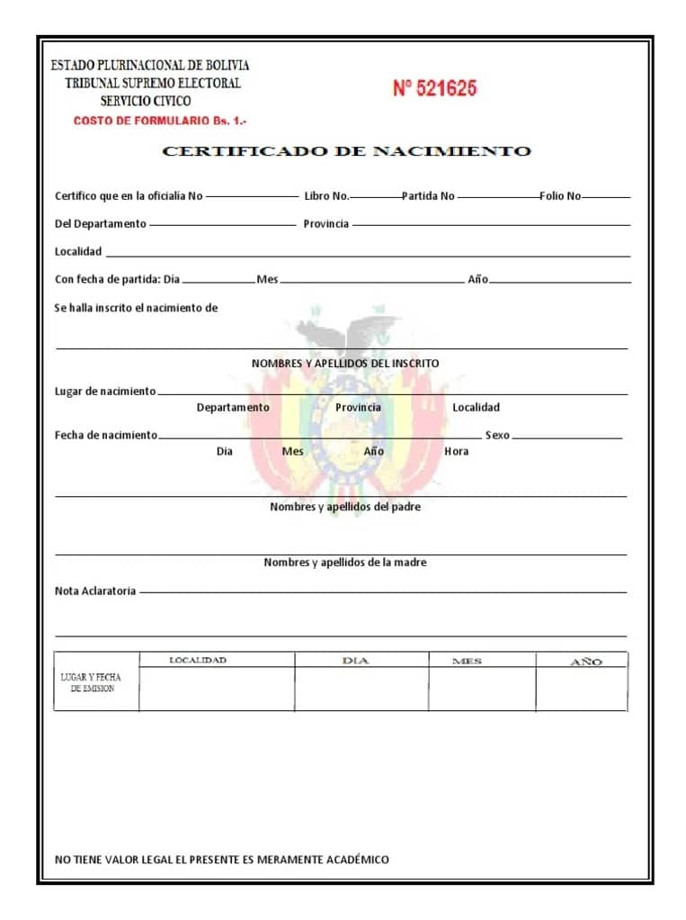 Requisitos para Certificado de Nacimiento Bolivia 2023